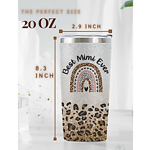 Onebttl Mimi Gifts from Granddaughter, Grandson, Insulated Stainless Steel Wine Tumbler with Lid and Straw, for Grandma on Mother's Day, Birthday, Christmas, Best Mim Ever, Glitter Silver, 20 oz