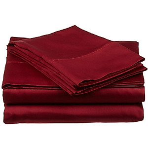 Twin XL Sheet Set- 4 Piece- Bed Sheets Extra Deep 30" inch Mattress Sheet Set Long Staple Adjustable Bed Sheet Set Burgundy Solid Twin XL- 39" X 80" Egyptian Cotton-600 TC