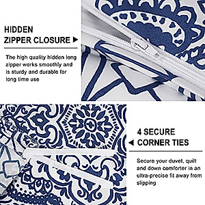 PHF Washed Duvet Cover Set King Size, 3PCS Boho Stylish, Ultra Soft Comfy Durable Paisley Comforter Duvet Cover Set with Pillow Shams Bedding Collection, 104" x 90", Royal Blue & White