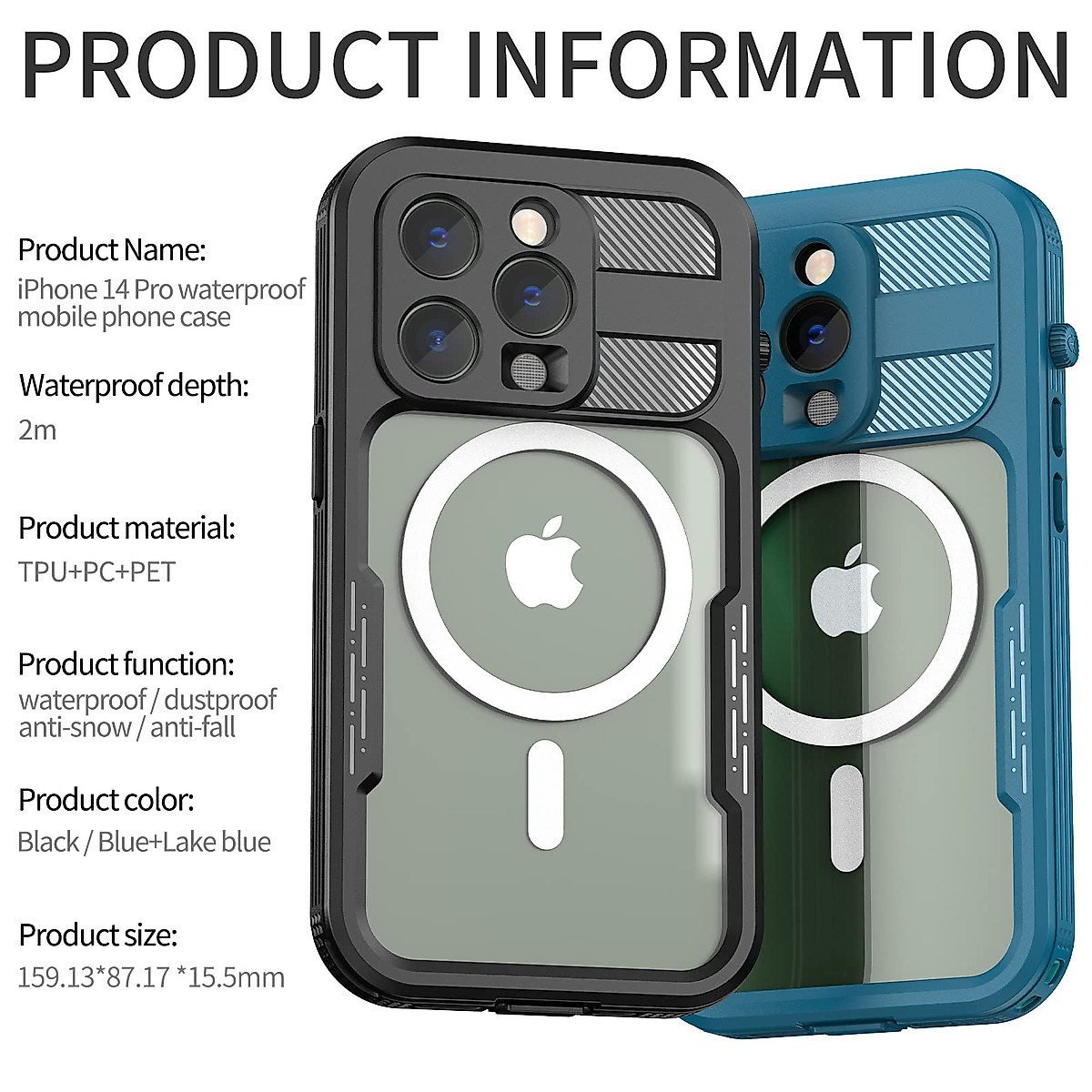 comosso for iPhone 14 Pro Case Waterproof, Built-in Screen Protector Full-Body Rugged Sealed Cover Shockproof Dustproof Waterproof Case for iPhone 14 Pro 6.1 inch (Black+Clear)