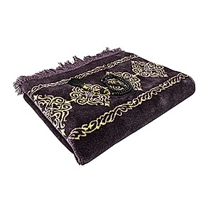 Modefa Turkish Islamic Prayer Rug - Large & Wide Soft Velvet Janamaz - Comfortable Muslim Praying Mat for Men & Women - Ramadan or Eid Gift - with Prayer Beads Tesbih - Grand Plush (Purple)