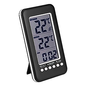 LCD Digital Indoor Outdoor Thermometer Clock Temperature Meter Transmitter for Home Office with Large Display
