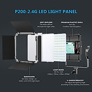 Neewer 2-Pack 2.4G LED Video Light with 2M Stand Bi-color 200 SMD CRI 96+/U-Bracket/Barndoor/LCD Display Video Lighting Kit for Studio Photography, Remote/Case Included