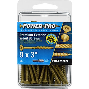 Hillman 42482 Power Pro Premium Exterior Wood Screw, 9 X 3-Inch, 50 Pack