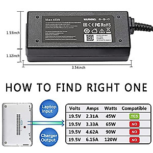 45W 19.5V 2.31A AC Adapter Replacement HP Laptop Charger Compatible for HP Pavilion 11 13 15;HP elitebook Folio 1040 g1;hp touchsmart 11 13 15;HP Stream 13 11 14