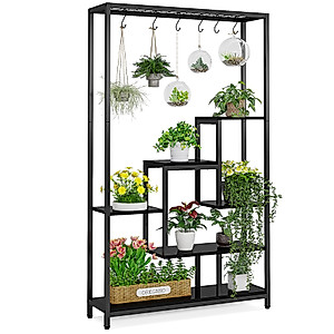 LITTLE TREE 5-Tier Tall Indoor Plant Stand, 70.9” Large Metal Plant Shelf Flower Bonsai Pots Display Rack for Garden, Balcony, Living Room,Black