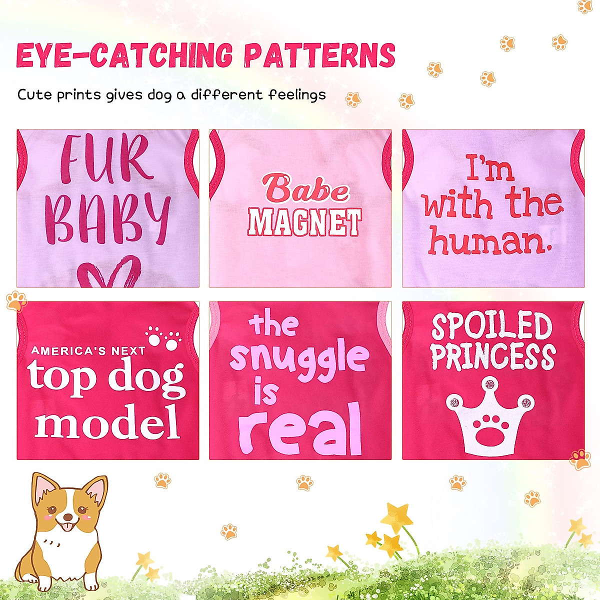 Jexine 6 Pack Dog Shirt Puppy Clothes for Chihuahua Dog T Shirt Girl Dog Clothes Breathable Dog Outfit Dog Costume Summer Cat Dog Clothes Dachshund Puppy Accessories Printed Dog Shirts (Medium)