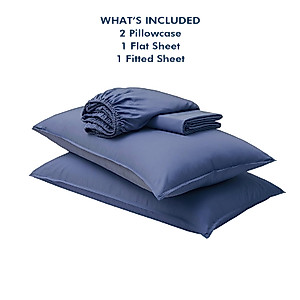 WODFAMY Cooling Breathable Rayon Full Size Bed Sheets Set 225 Thread Count Super Silky Soft Bedding Sheet Sets with 16 Inch Deep Pocket, 4 Piece Grey Blue