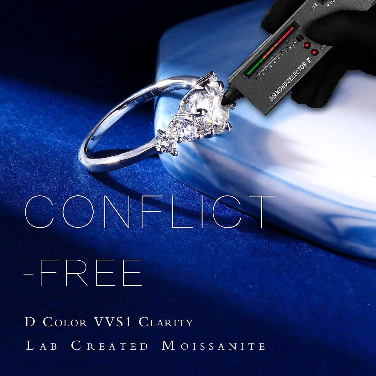 MOOSEA 1.2ct Moissanite Rings for Women, D Color VVS1 Clarity Lab Created Diamond Wedding Rings 14K White Gold Vermeil Moissanite Anniversary Rings for Women Promise Rings for Her