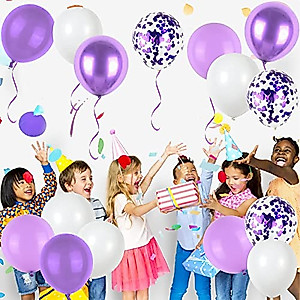 Purple and White Balloons, 50pcs 12 Inch Purple Balloons Metallic Purple Balloons Confetti Purple White Balloons for Purple Decorations, Birthday Shower Princess Theme Party Decorations