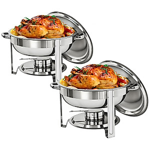 ZENY Pack of 2 Round Chafing Dish Buffet Set, 5 Quart Stainless Steel Deep Pans Chafer Dish with Water Pan, Fuel Holder, Buffet Servers and Warmers for Party Catering, Event