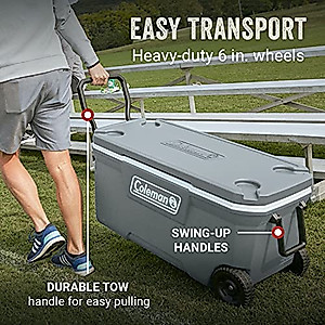 Coleman Ice Chest | Coleman 316 Series Wheeled Hard Coolers, 100qt Rock Grey & Broadband Mesh Quad Camping Chair