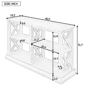 Knocbel 46.5in Entry Console Table with Open Shelves and X-Shaped Frame, Hallway Entryway Sofa Side 3-Tier Table
