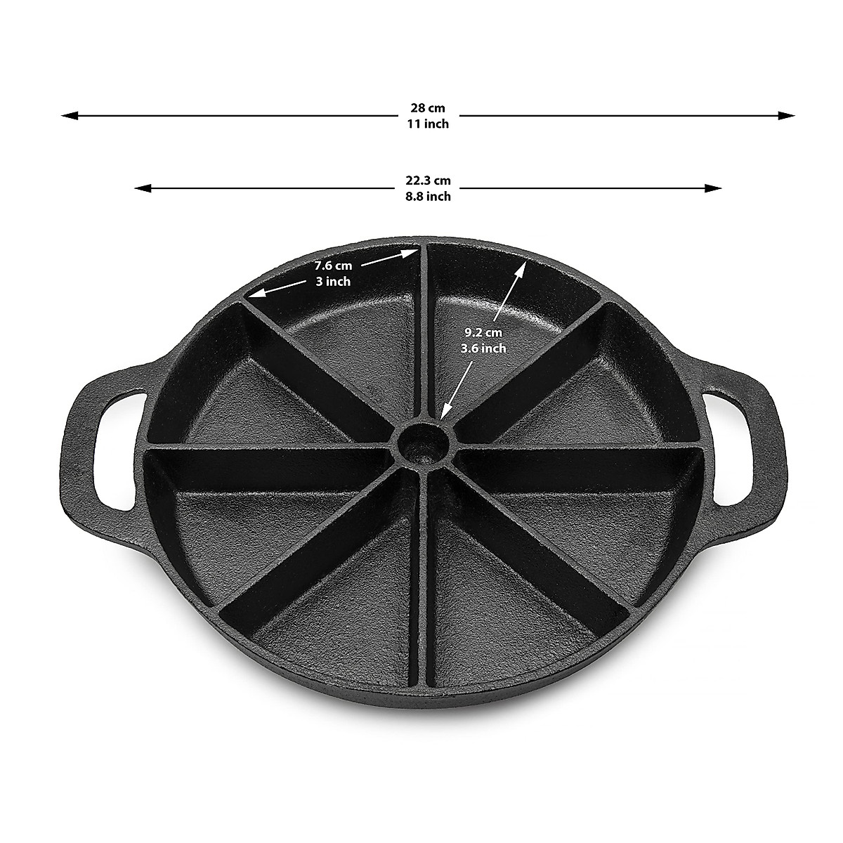GLOCHYRA Cast iron Cornbread Pan - Wedge Scone Pan for baking - Pre-seasoned Cornbread skillet with dividers 8 section - Completes with silicone handle holder, Spatula