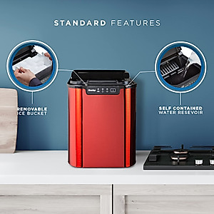 Danby DIM2500RDB Countertop Ice Maker, Makes 25 lbs Ice in 24 Hrs, Holds 2 lbs of Ice, Red Ice Machine with Electronic Controls, LED Display and Self Clean Function