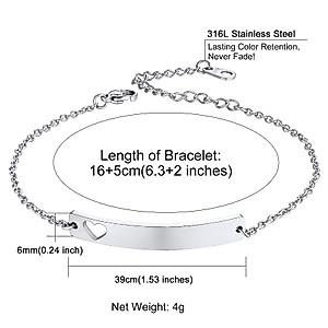 ChainsHouse Engraving Identification Link Bracelet Customized Stainless Steel Heart ID Bar Bracelet for Women Xmas Birthday Gift