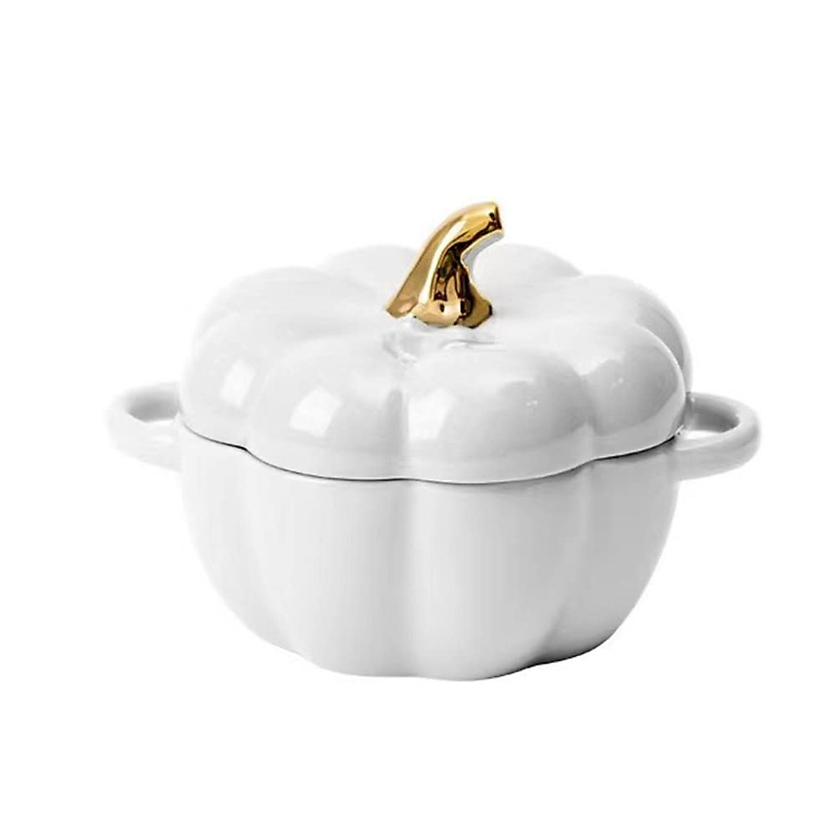 123Arts Ceramic Pumpkin Shape Soup Bowl Salad Bowl Dessert Bowl with Lid and Double Handles