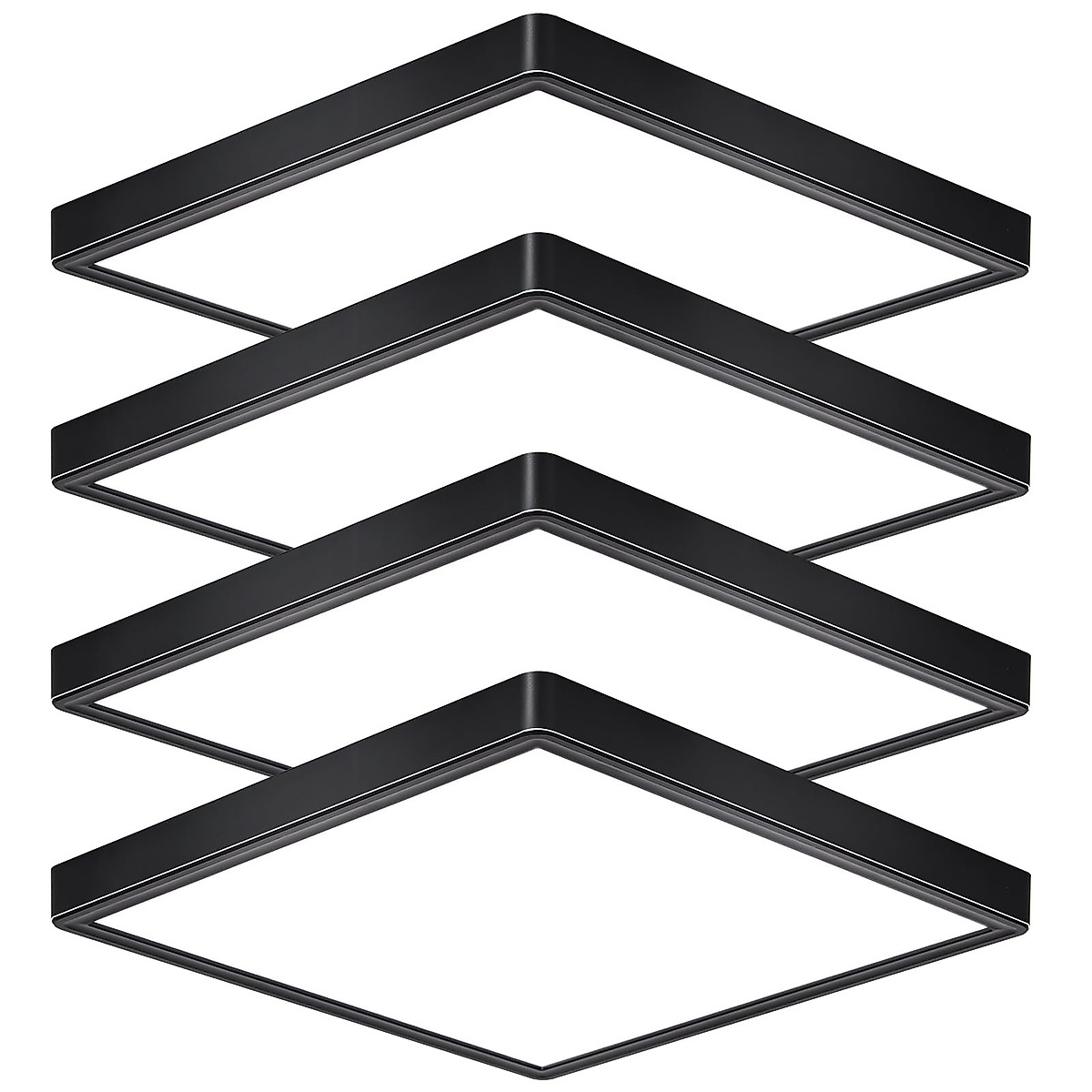 Rezant 12 Inch 24W Flush Mount Square LED Ceiling Light, 3000K/4000K/6000K Adjustable Flush Mount Light Fixture, 2800LM Bright Flat Ceiling Light Fixtures for Bedroom, Kitchen, Hallway (Black-4 Pack)