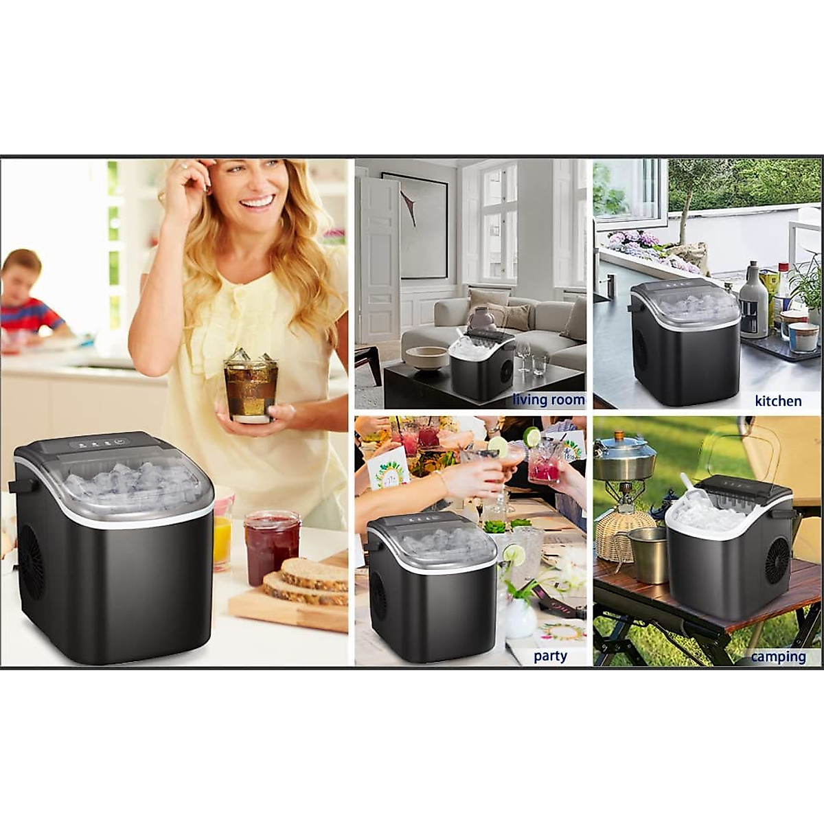 Xbeauty Ice Makers Countertop,Protable Ice Maker Machine with Self-Cleaning, 26Lbs/24H,9 Ice Cubes/8 Mins, Ice Scoop, and Basket for Home/Kitchen/Office/Party-Black