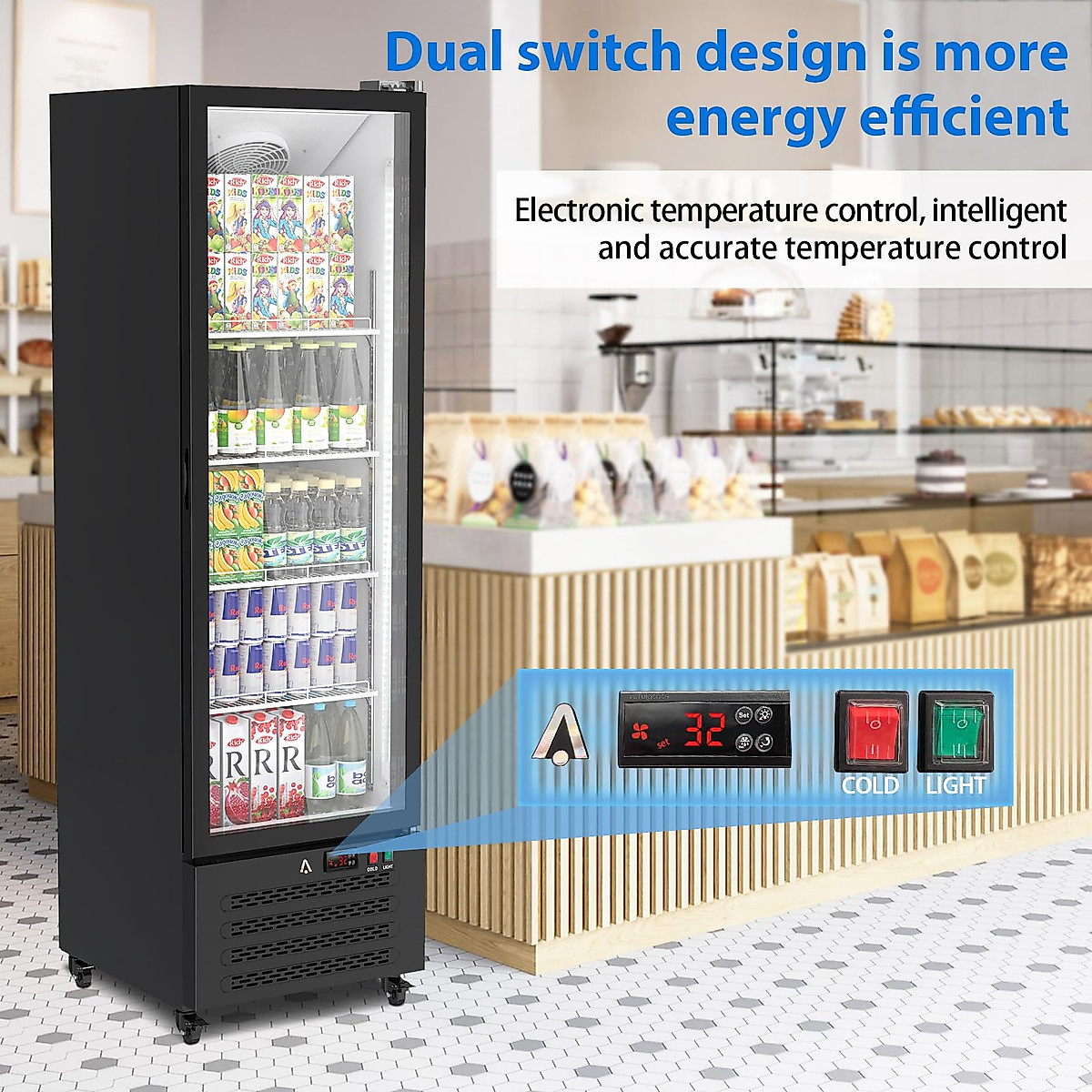 GarveeTech Commercial Display Refrigerator, 11.6 Cu Ft Beverage Refrigerator Display Fridge, Double-layer Glass Door Upright Merchandiser Drink Cooler with Adjustable Shelves & Drink Organizers