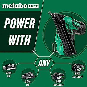 Metabo HPT 18V MultiVolt™ Cordless Angled Finish Nailer Kit | Accepts Nails 1-1/4-Inch up to 2-1/2-Inch | 15 Gauge | Lifetime Tool Warranty | NT1865DMAS