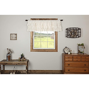 VHC Brands Country Kitchen Curtains Rod Pocket Farmhouse Burlap Antique White Ruffled Valance 16" x 60"
