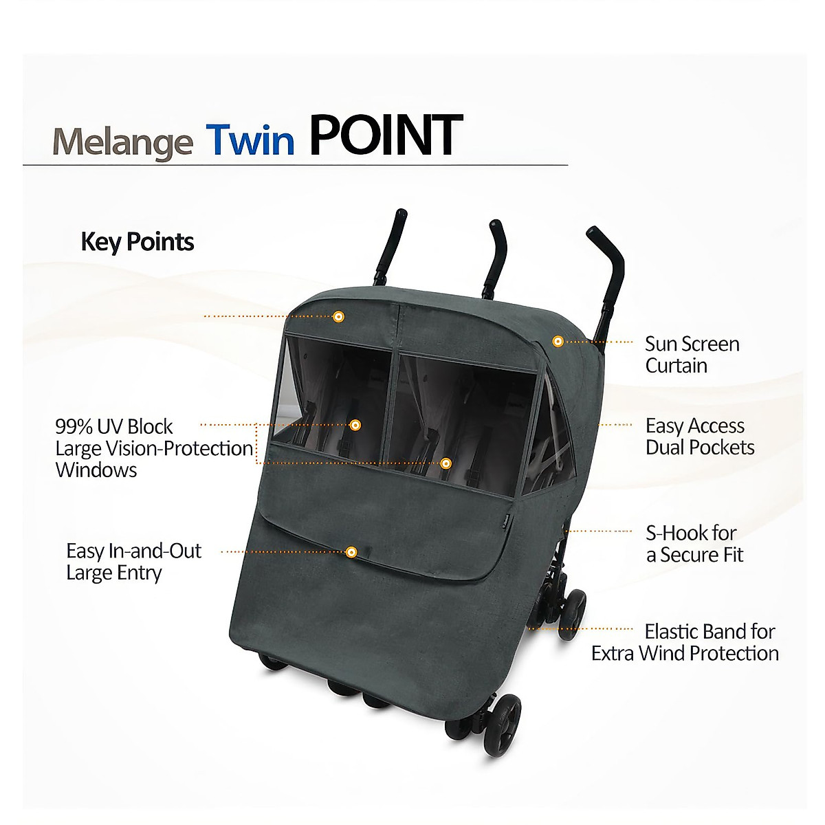 Manito Elegance Alpha Twin Stroller Weather Shield/Rain Cover (Navy)