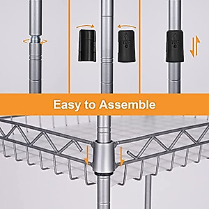 Guangfoshun Storage Shelves, 5-Tier Wire Shelving Unit with Baskets Storage Rack Corner Shelf Shelving Adjustable Storage Shelf, 11.8" D x 15.7" W x 62.99" H,Silver