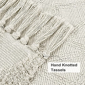 Uphome Boho Runner Rug 2' x 4.3' Tufted Cotton Accent Throw Rugs with Tassel Woven Machine Washable Tribal Floor Mat for Laundry Doorway Hallway Porch Bedroom Kitchen,Beige