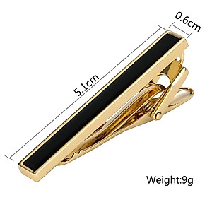 Skcess Gold Black Men Clip on Tie Stainless Steel Tie Clip, Tie Bar Enamel Men's Clip on Ties Jewelry Gift for Men