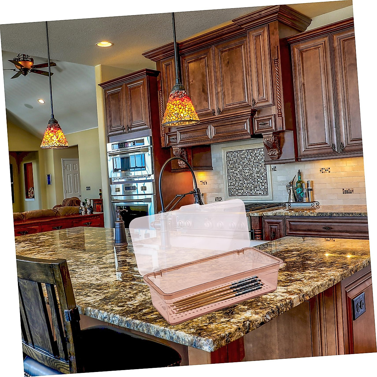 ifundom Flatware Tray Kitchen Drawer Organizer With Lid And Drainer- Kitchen Cutlery Tray and Utensil Storage Container with Cover- Dust- Proof Dinnerware Holder