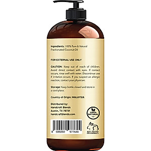 Handcraft Blends Castor Oil with Rosemary Oil and Coconut Oil for Hair Growth, Eyelashes and Eyebrows - 100% Pure and Natural Carrier Oil, Hair Oil and Body Oil - 8 fl. Oz & 16 fl. Oz