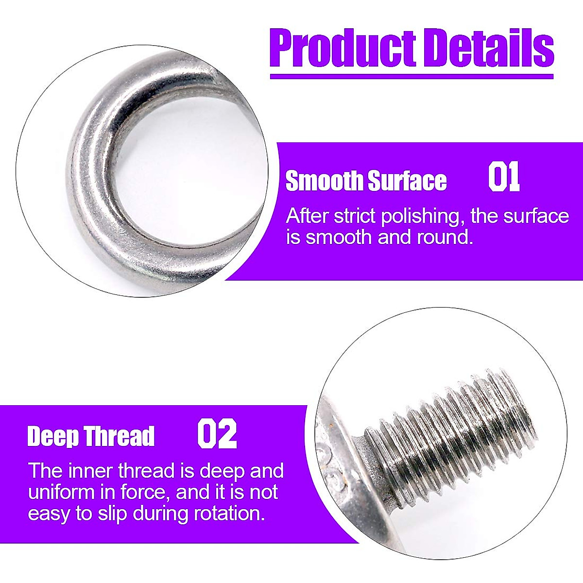 36Pcs 304 Stainless Steel M6 Male Thread Lifting Ring Eye Bolt Kit, Including 6Pcs M6 Eye Bolt with 10Pcs Lock Nuts, 10Pcs Lock Washers and 10Pcs Flat Washers