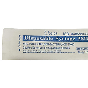 Science Purchase Disposable Luer-Slip Tip 3mL Syringe, Sterile without Needle, 100 Count