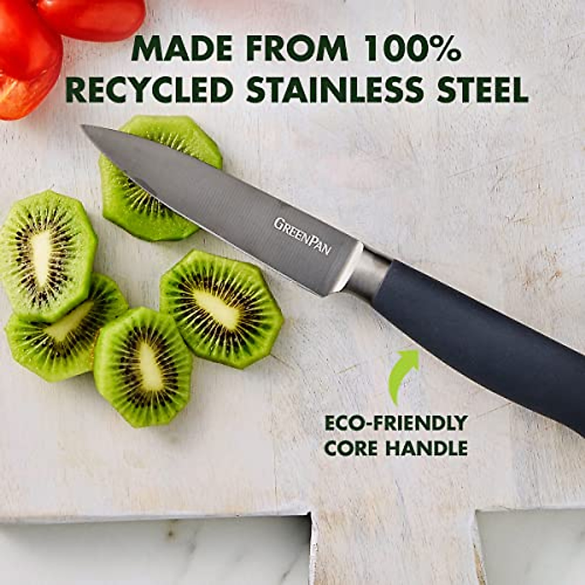 GreenPan Titanium 4" Paring Knife, Titanium Coated, Stainless Steel, Eco-friendly, Ergonomic Grip, Slip Resistant, Balanced, Heat Treated, Hand Sharpened, Dishwasher Safe