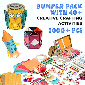 KidsyWinsy 500Pcs Art Craft Activity Kit for Kids, includes Glue, Stickers, Multicolor Sheets, Cut Craft Create Craft Activity Supplies, Christmas Birthday Gift for Age 4-12 Yrs