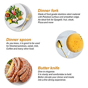 48 pcs Gold Silverware Set with Organizer, Stainless Steel Flatware with Steak Knife for 8, Kitware Utensil Cutlery with Metal Tray, Home Kitchen Knife Fork Spoon, Mirror Polished