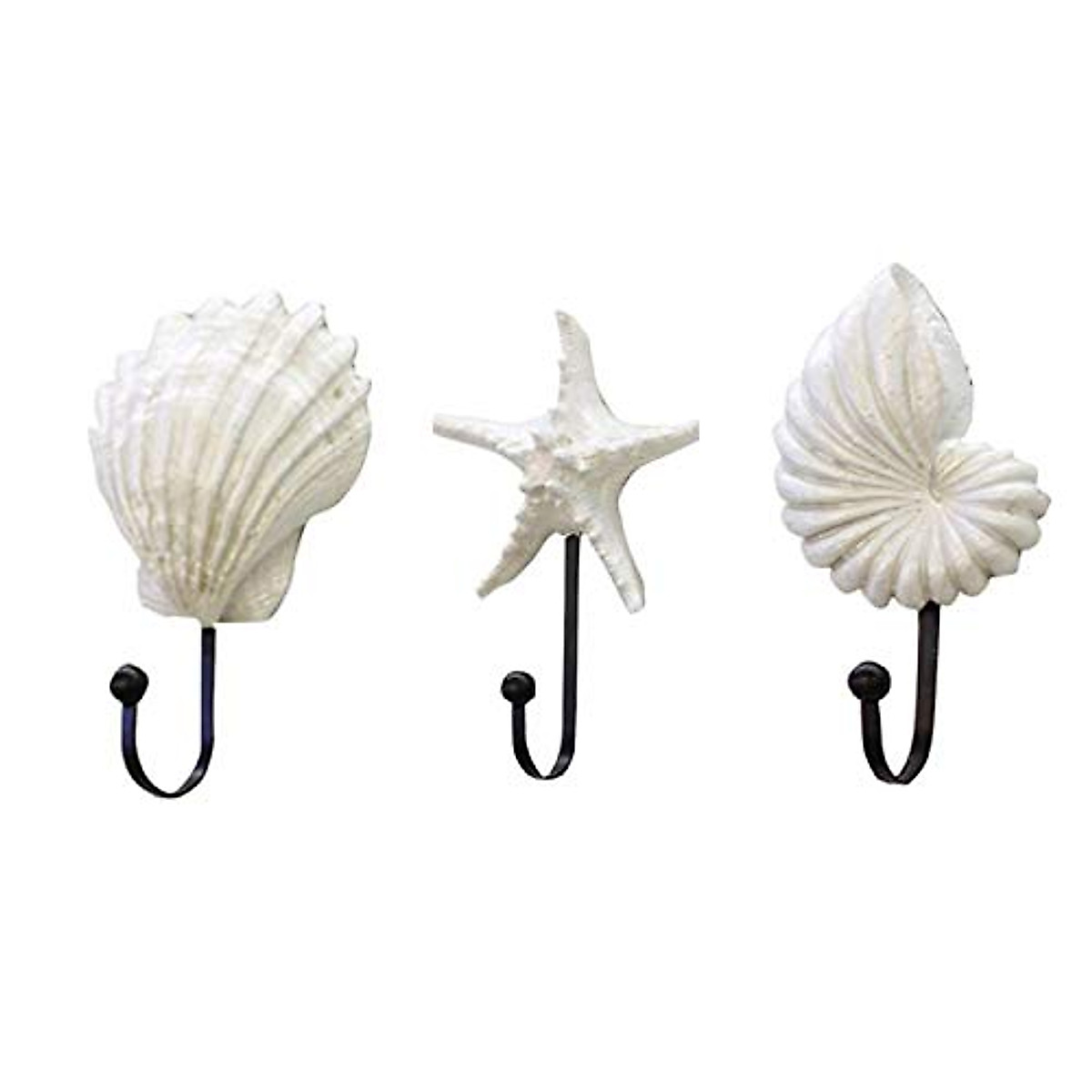 UXELY Wall Hooks Coat Hooks, 3pcs/Set Resin Hanger Decorative Hooks, Sea Shell Wall Hooks, Coastal Theme Beach House Decor for Bathroom Doors, Bedrooms, Wardrobes(White)