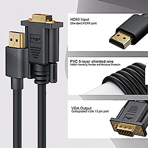 HDMI to VGA Cable 6 Ft, 20-Pack Gold-Plated Computer HDMI to VGA Monitor Cord Male to Male for Computer, Desktop, Laptop, PC, Monitor, Projector, HDTV (NOT Bidirectional)-Black