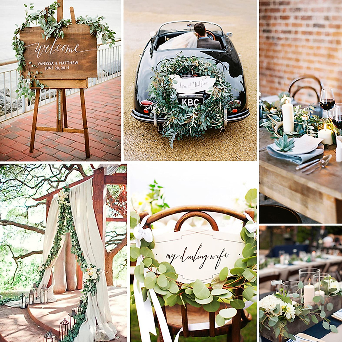 ROXXY GREEN DECOR - Artificial Eucalyptus Garland (7pcs 42Ft) - Greenery Bulk Vines Faux Silver Dollar Eucalyptus Leaves Strands for Wedding, Party, Garden, Home and Wall Decoration