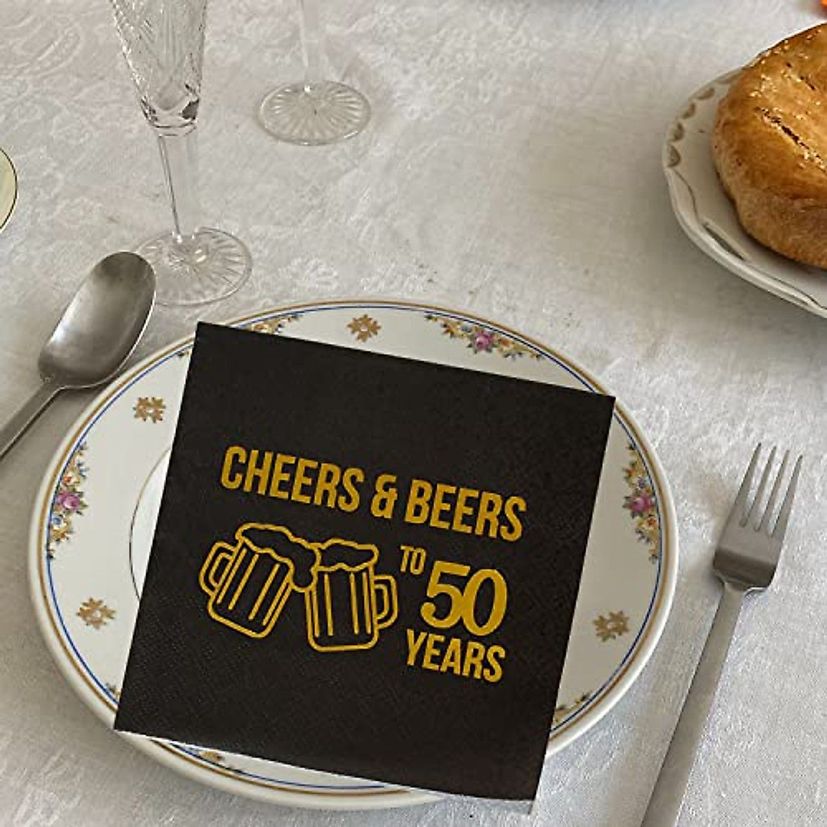 Cheers to 50 Years Napkins Pack of 50 Happy 50th Birthday Cocktail Napkins 50th Wedding Anniversary Paper Disposable Party Napkins Beverage Napkins 3 Ply