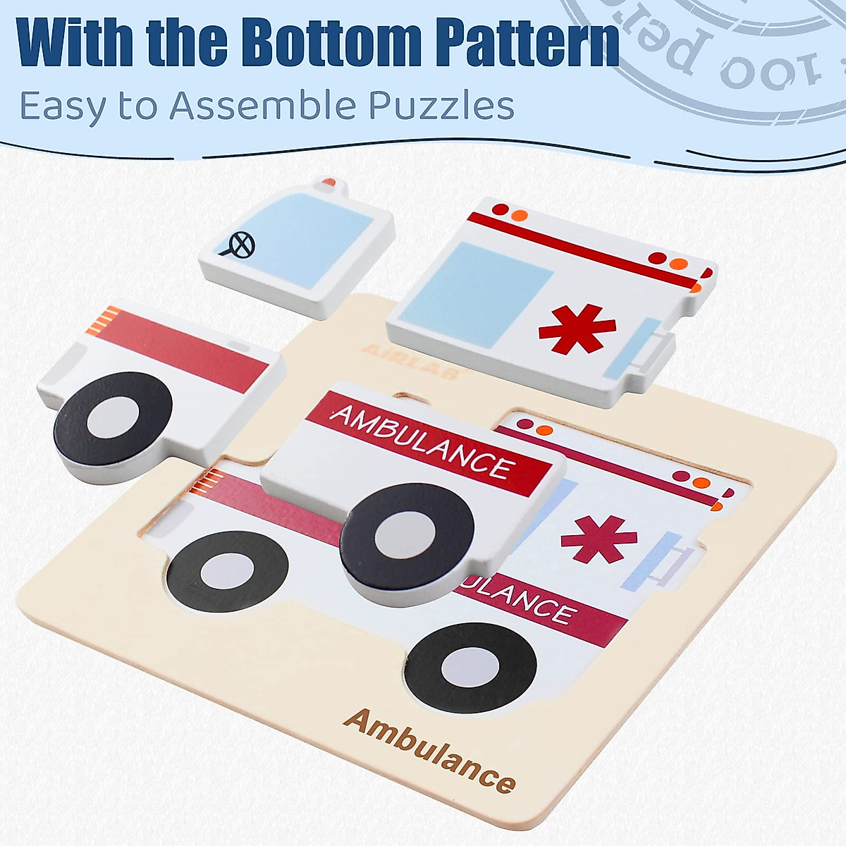 Wooden Toddlers Puzzles Transportation Shape Puzzle Toys for Travel Airplane Portable Montessori Toys for Boys Girls 3-4 Year Old Baby Gifts Pack of 4 with Drawstring Bag