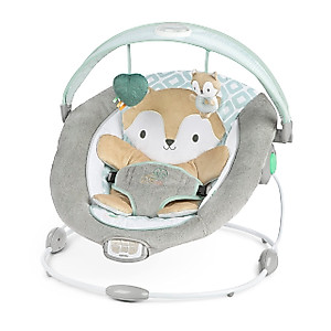 Ingenuity InLighten Baby Bouncer Seat with Light Up-Toy Bar and Bunny Tummy Time Pillow Mat - Kitt, Newborn and up