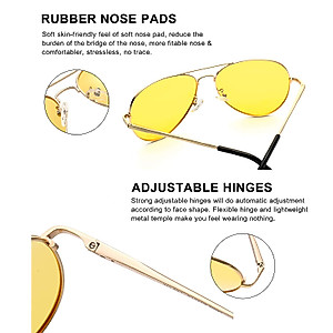 SODQW Aviator Night-Driving Glasses, Night-vision Goggles Anti Glare Polarized Yellow Lens, Fashion Safety Glasses (Gold Frame/Yellow Night-Driving Glasses)