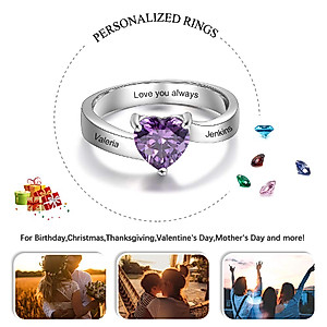 Birthstone Rings for Women LanM Personalized Mother Rings Sterling Silver Rings for Girls Custom Mom Ring 2 Children Promise Rings for Girlfriend Wife Grandma Mothers Day Gift Valentine's Day Gifts,