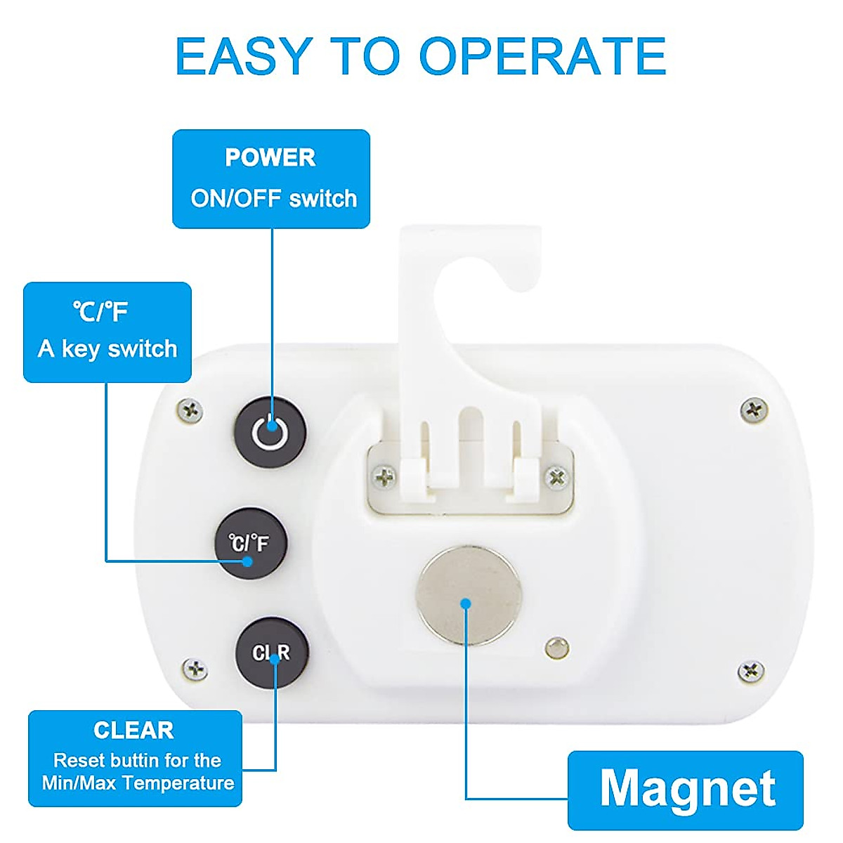 Waterproof Refrigerator Fridge Thermometer, Digital Freezer Room Thermometer , Max/Min Record Function Large LCD Screen and Magnetic Back for Kitchen, Home, Restaurants (2 Pack)