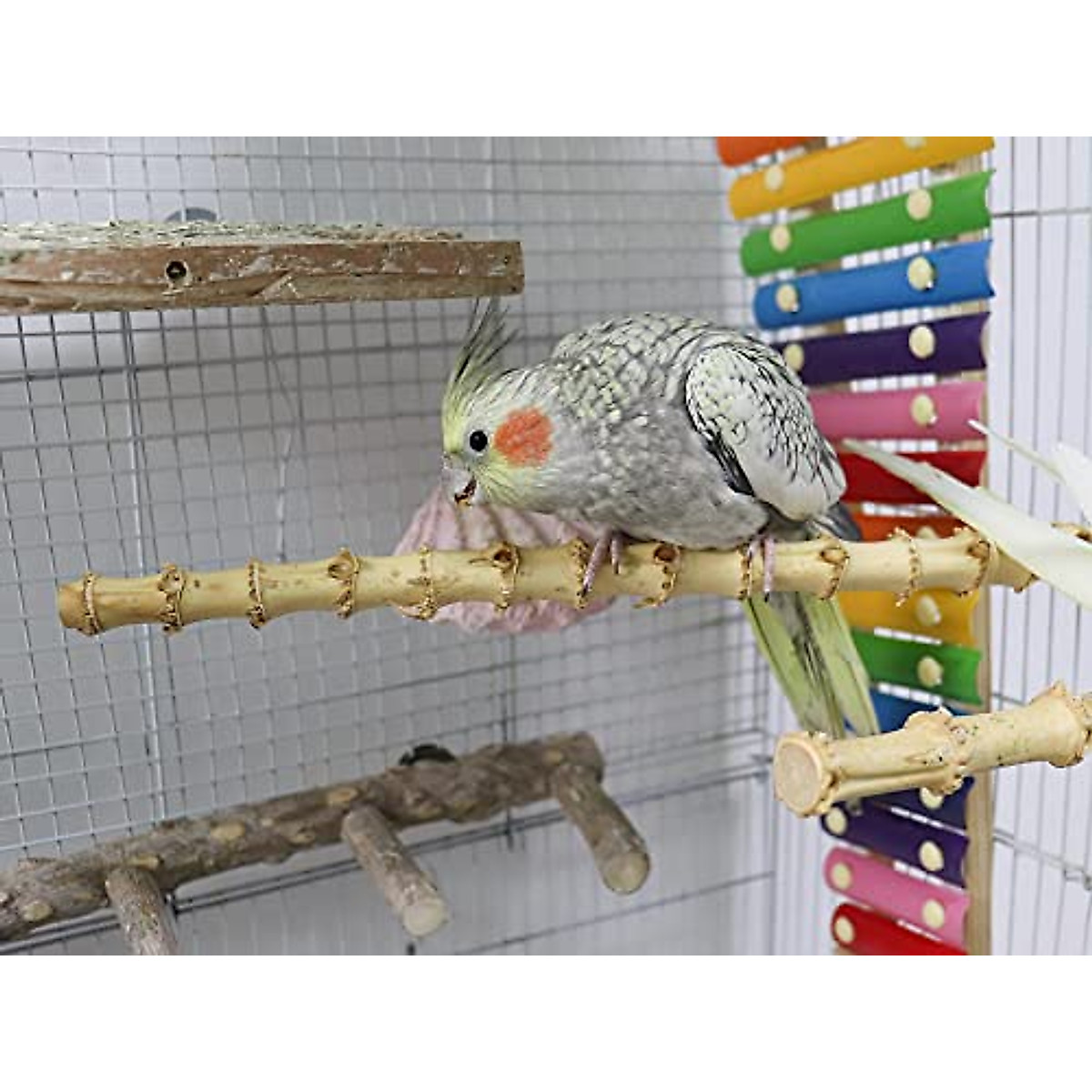 3 Pack Bird Perch Stand, Natural Bamboo Parrot Paw Grinding Toys, Bird Cage Accessories, Bird Paw Grinding for Small Birds Parrots Parakeets Cockatiels Conures Finches Love Birds