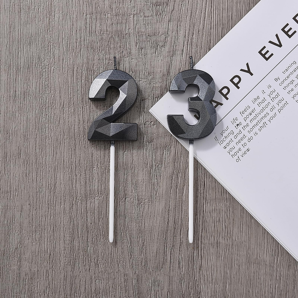 2 inch Black 23 Birthday Candles, 3D Diamond Number 23rd Cake Topper for Boys Girls Birthday Party Decorations Theme Party