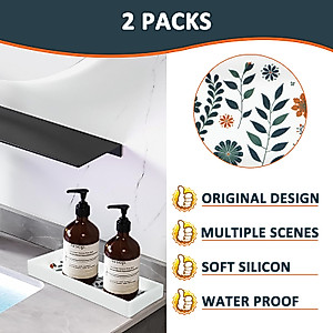 2PCS Bathroom Vanity Tray, 7.9” Silicone Floral Pattern, Elegant Organizer for Kitchen Countertop, Bedside, Toiletries, Soap Dispenser, Jewelries, Perfume, Dishwasher Safe, Kauai Sun™ (White Floral)