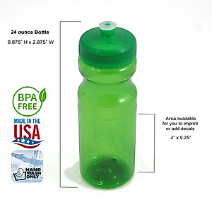 Rolling Sands 24 Ounce BPA-Free Green/Green Plastic Water Bottles, Set of 10, Made in USA